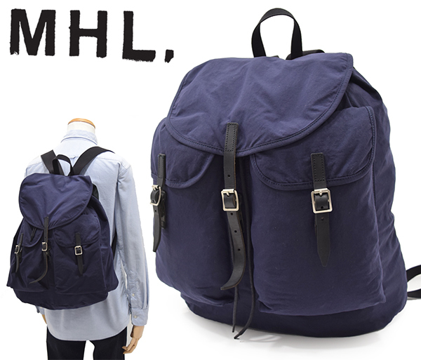 LOOKBOOK掲載 17SS 定価2.7万円 マーガレットハウエル MHL CONTRAST BACKPACK 牛革使用 キャンバス ...
