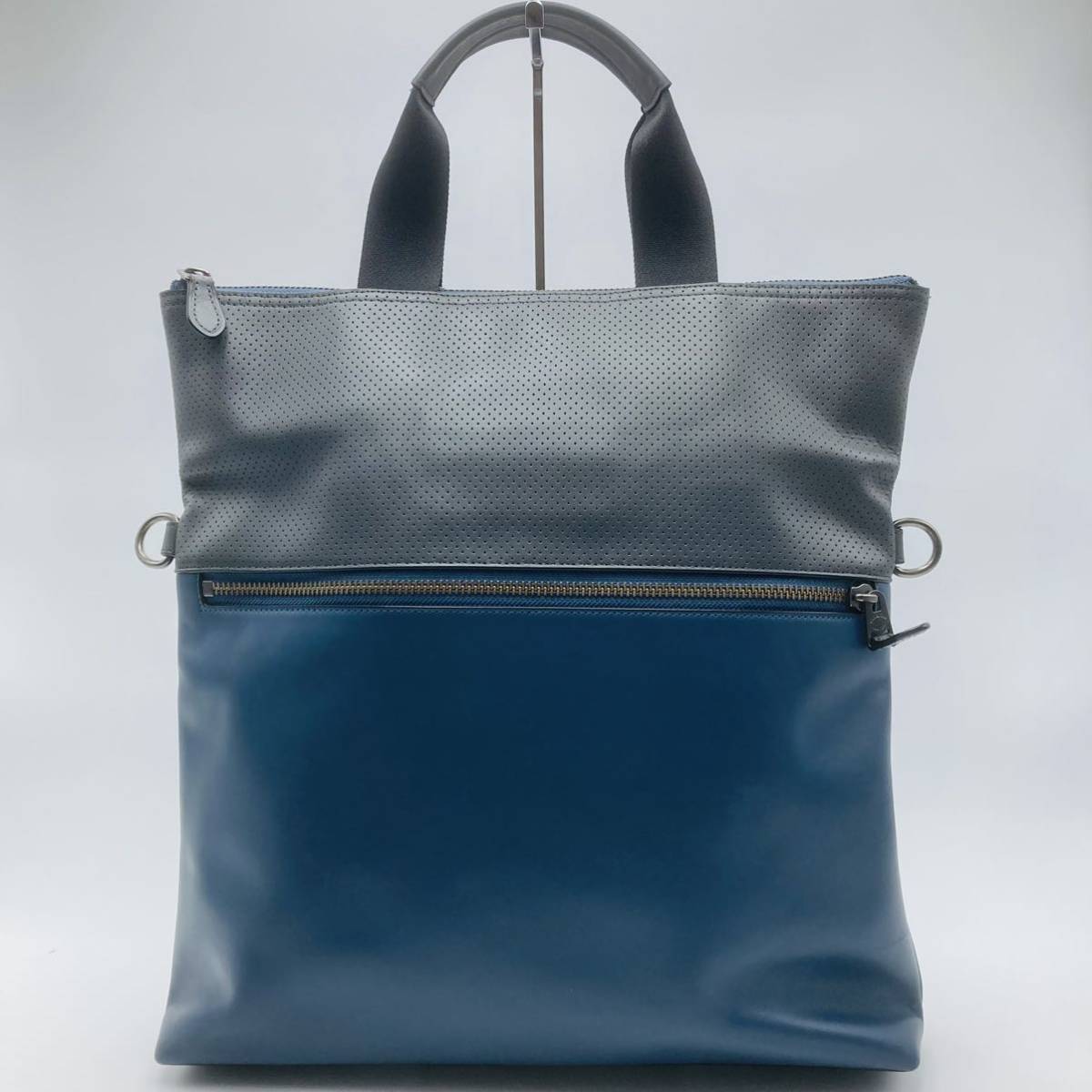 1円 COACH コーチ 2way トートバッグ ショルダーバッグ パンチング 牛革 F57569 メンズ デニムブルー 定価10万(トート ...