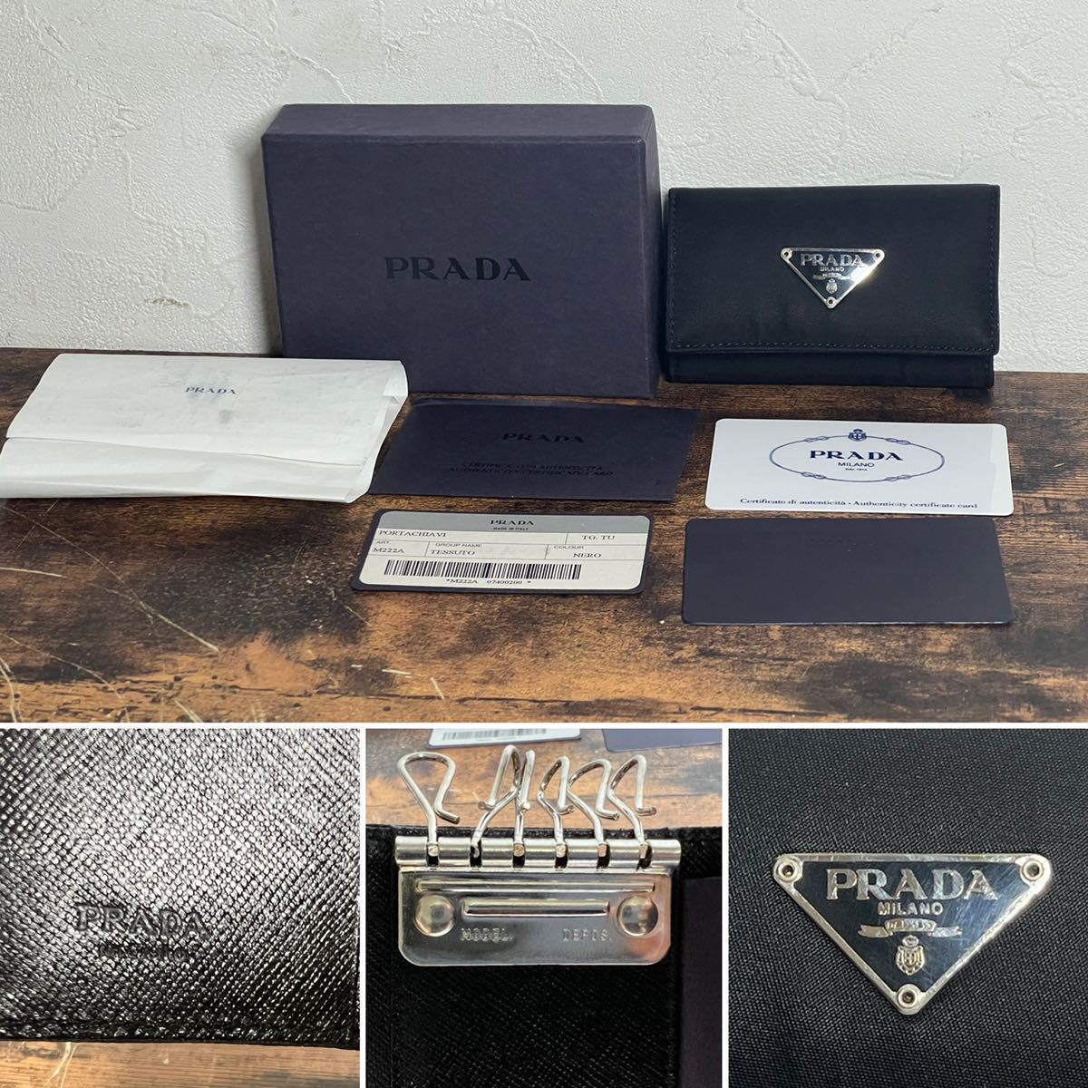 PRADA プラダ PORTACHIAVI TG. TU M222A TESSUTO NERO キーケース 6連 黒 ブラック ケース カード ...