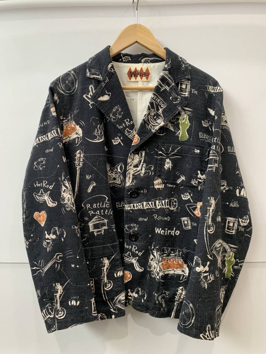 217-BB20 WEIRDO 総柄 カバーオール Sサイズ ウィアード テーラードジャケット タトゥー ブラック 黒 プリペラ生地 ルード系 WRD-15-SS-03(Sサイズ)｜売買された ...