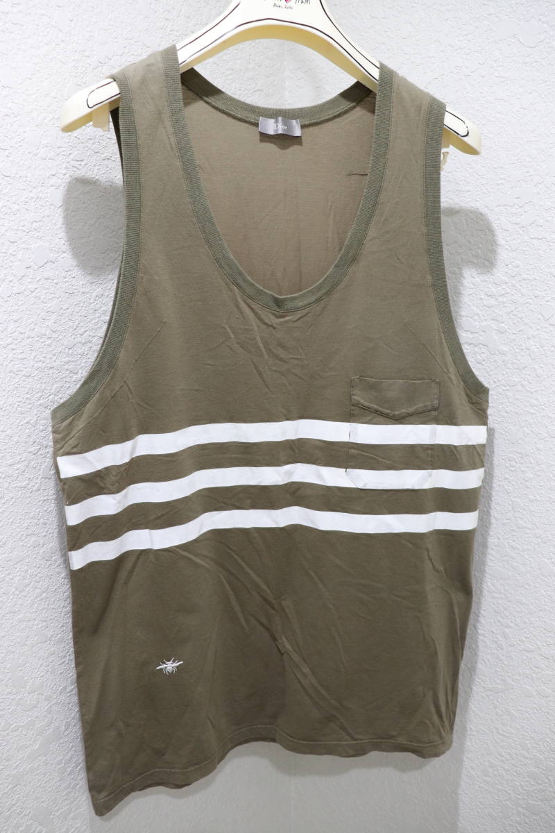 06SS DIOR HOMME ディオールオム archive エディスリマン MODS SKA 期 6EH3070105 BEE刺繍 ＆ 3本ライン ペイント タンクトップ M(Mサイズ ...