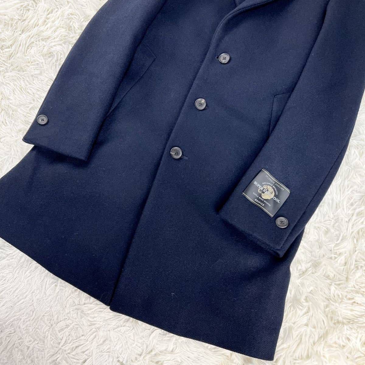 美麗品 Mサイズ エディフィス SUPER 100’S WOOL使用 EDIFICE ウール100% チェスターコート ストライプ 羊毛 ネイビー 紺 メンズ(コート)｜売買されたオークション ...