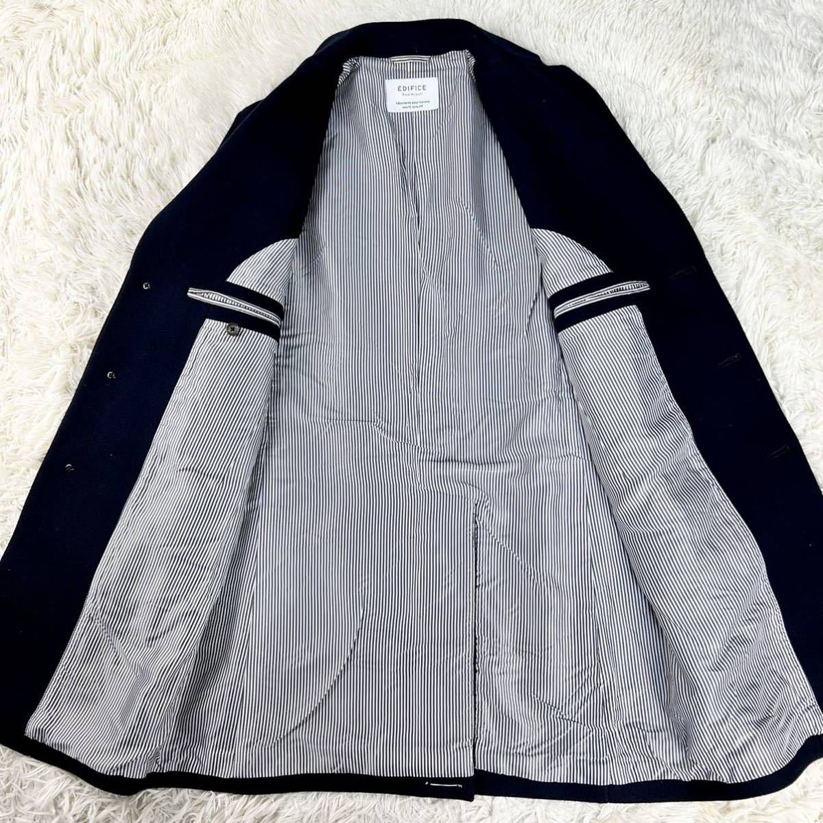 美麗品 Mサイズ エディフィス SUPER 100’S WOOL使用 EDIFICE ウール100% チェスターコート ストライプ 羊毛 ネイビー 紺 メンズ(コート)｜売買されたオークション ...