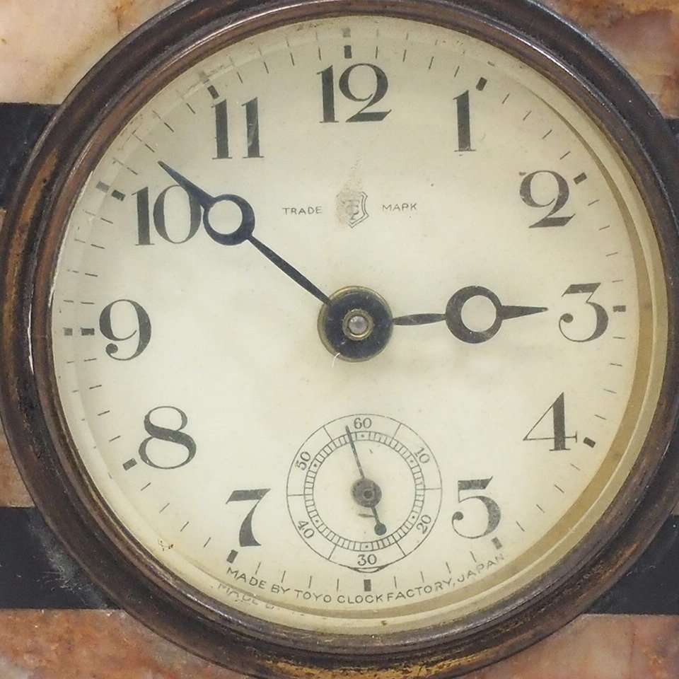 f002 B1 アンティーク TOYO CLOCK 東洋時計 TRADE MARK 置時計 手巻き ゼンマイ式 大理石 スモセコ 動作未確認 ...