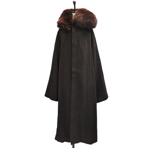 Yohji Yamamoto FEMME 2000aw ラクーンファーカラー ウール ヘリンボーン ロング コート 00aw ファム アーカイブ 毛皮 ファー(ジャケット、上着)｜売買された ...