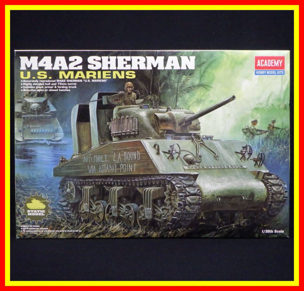 李4601 未組立 保管品 1/35 アカデミー M4A2 SHERMAN U.S. MARIENS アメリカ海兵隊 シャーマン(主力戦車 ...