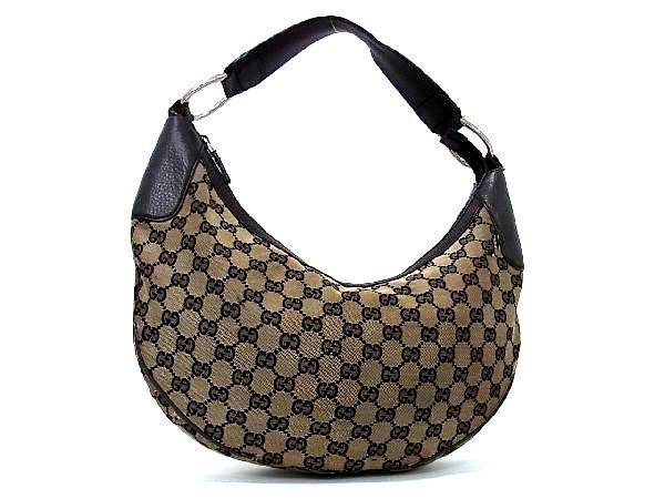 1円 GUCCI グッチ 257297 GGキャンバス×レザー ワンショルダー ショルダーバッグ 肩掛けかばん レディース ブラウン系 ...