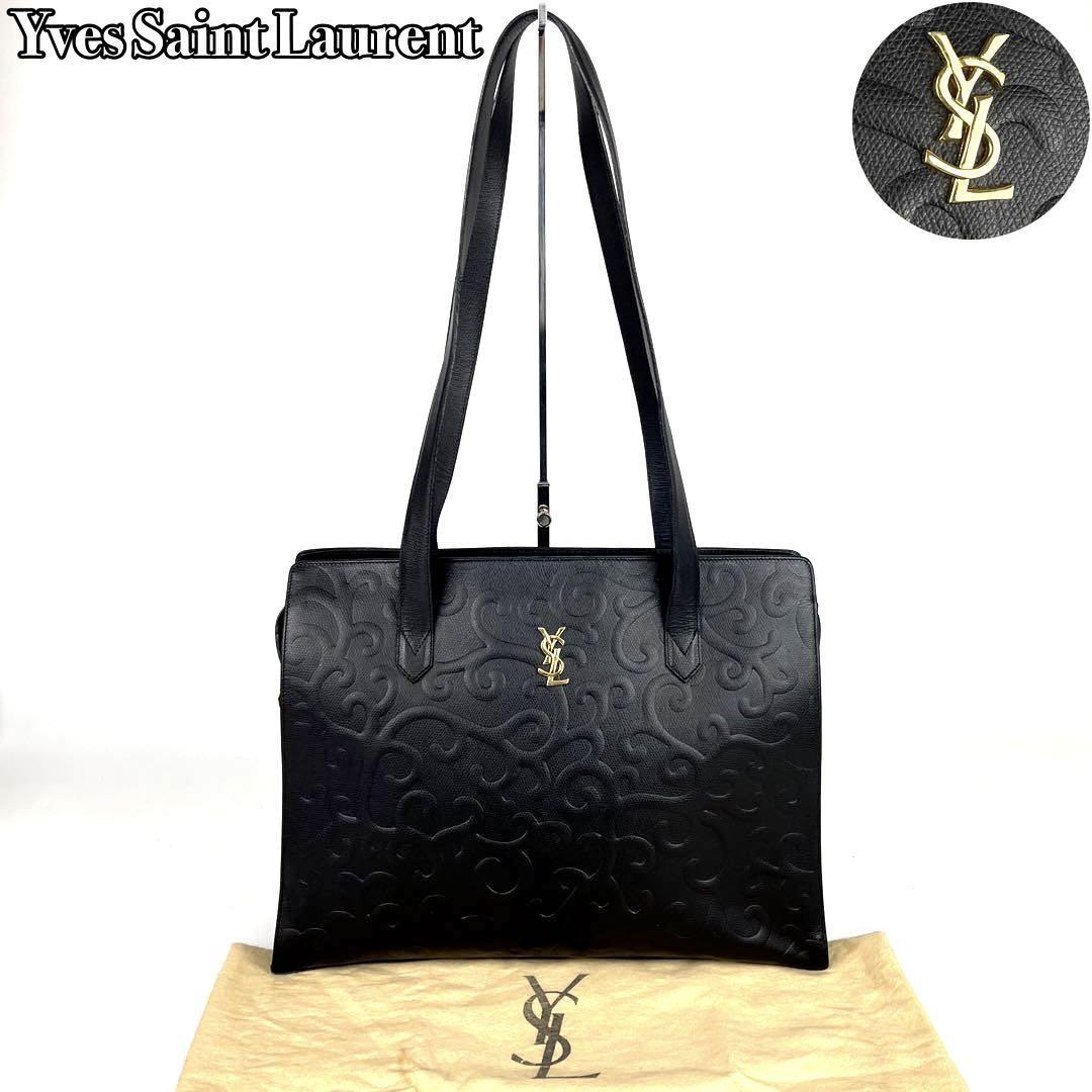 Yves Saint Laurent イヴサンローラン トートバッグ 肩掛け ワンショルダー YSL 唐草模様 カサンドラ 総柄 A4 レザー 黒 ブラック(かばん、バッグ)｜売買された ...