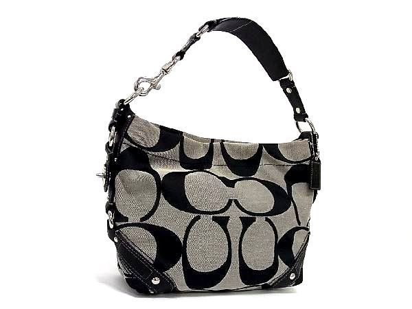 1円 COACH コーチ 12871 シグネチャー キャンバス ハンドバッグ ショルダーバッグ レディース グレー系×ブラック系 BG0384 ...