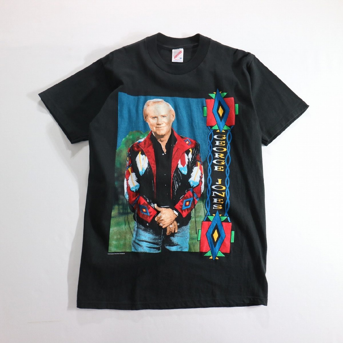 SALE F 90年代 USA製 JERZEES George Jones プリント ツアー Tシャツ ブラック 黒色 M 古着 k6987 ...