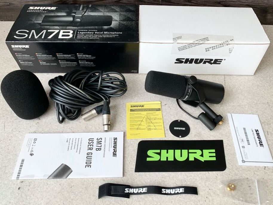 1円 SHURE シュアー SM7B 単一指向性 ダイナミックマイク ダイナミック型 マイクロホン ケーブル 説明書 外箱 付属品 付き 良品 ...