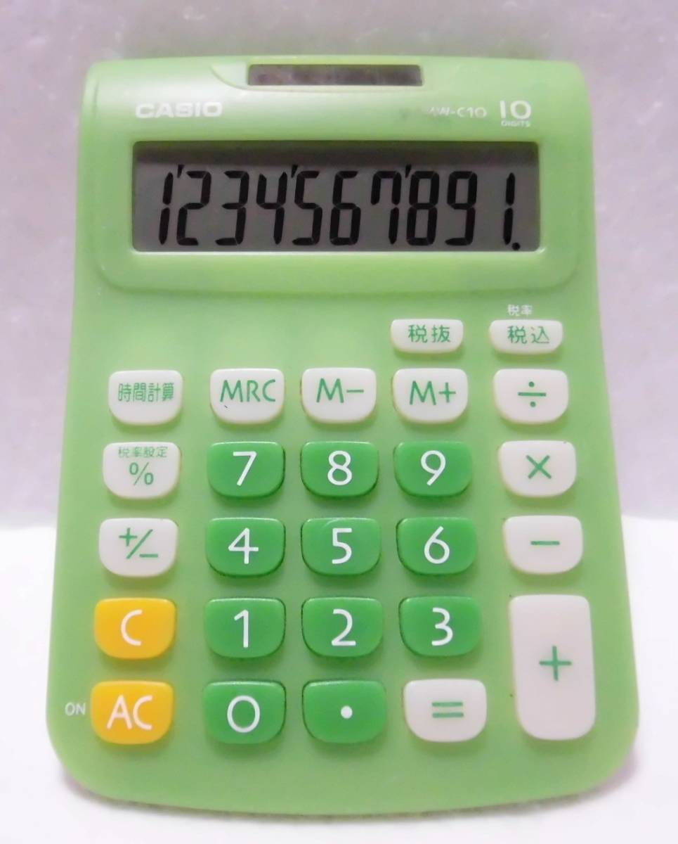レトロ ZZZ 珍品 送料370円 CASIO 電卓 MW-C10 10桁 約10.5cm×14.5cm グリーン 税込計算 現状渡し(その他 ...