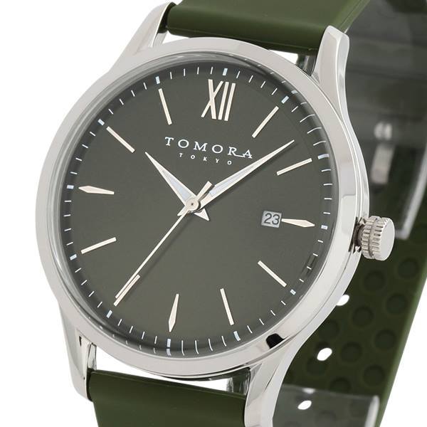腕時計 メンズ クォーツ 3針 日付 カレンダーTOMORA T-1605RB-SGR ラバーベルト トモラ 日本製 ウォッチ BOX無し ...