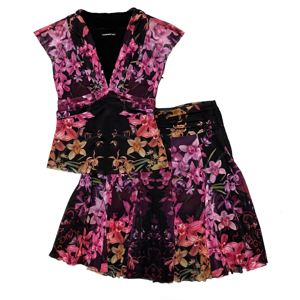 00s Vivienne Tam LILLY FLOWER MESH SHIRT SKIRT ヴィヴィアンタム シャツ カットソー スカート ...