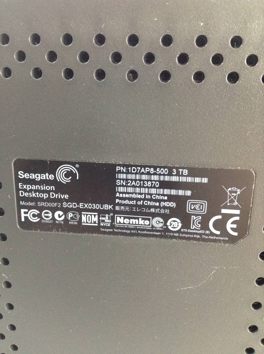 S4172 Seagate シーゲート 外付けハードディスク HDD 3TB SRD00F2 SGD-EX030UBK アダプター付 フォーマット済 240219(2TB～)｜売買された ...