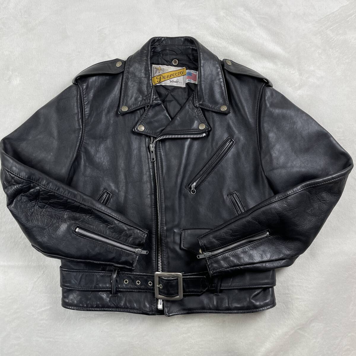 稀少サイズ40 ショット ダブルライダース 618 キルティング バイカータグ レザージャケット 本革 USA製 Schott XL LL ブラック 黒(ライダースジャケット)｜売買された ...