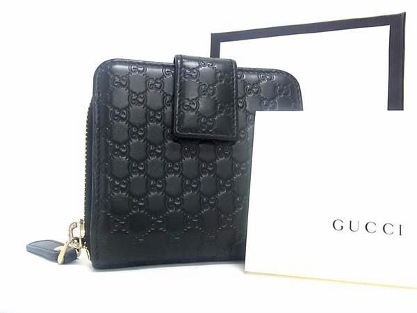 1円 GUCCI グッチ 449395 マイクログッチシマ レザー 二つ折り 財布 ウォレット レディース メンズ ブラック系 AX2401 ...