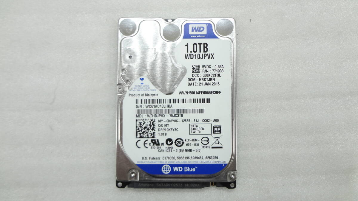1円 2.5インチHDD WD Blue 1TB WD10JPVX WD10JPVX-75JC3T0 5400rpm 8MB Serial ...