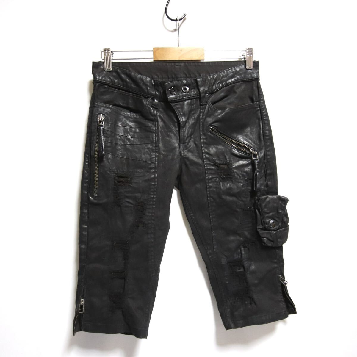 kmrii Y2K strech cargo denim pants gasmask/if black coating /six ショートパンツ ハーフパンツ/カーゴパンツ/ケムリ 14th ...
