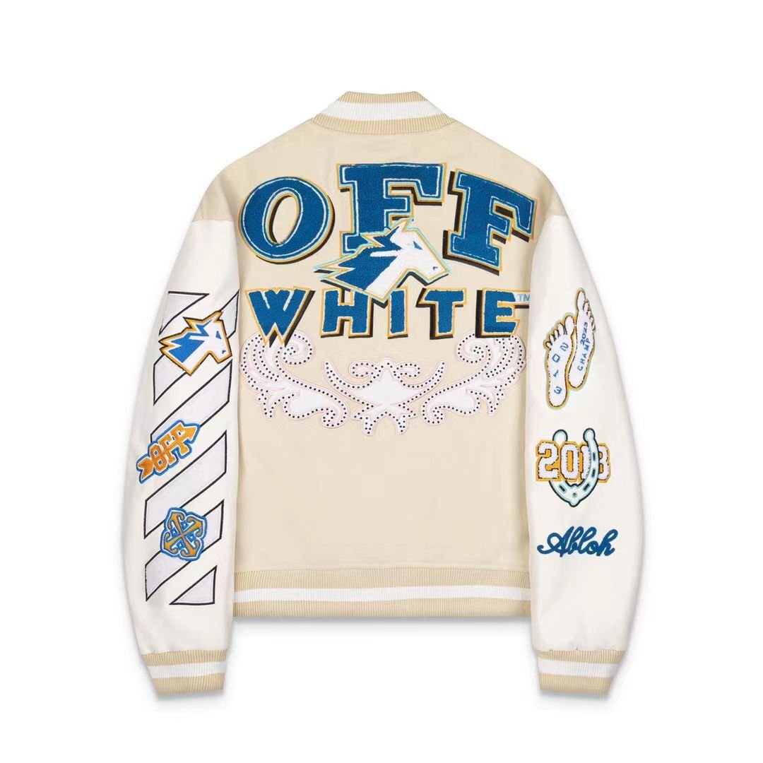 OFF-WHITE オフホワイト THUNDERBOLT VARSITY BOMBER JACKET ジャケット スタジャン M TN 1 ...