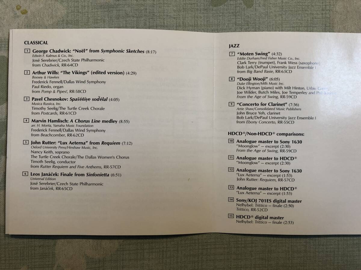 優秀録音レーベル 米盤Reference Recordings RR-905CD HDCD SAMPLER VOLUME 2 Classics&Jazz フェネル 指揮 ダラスW.S D ...