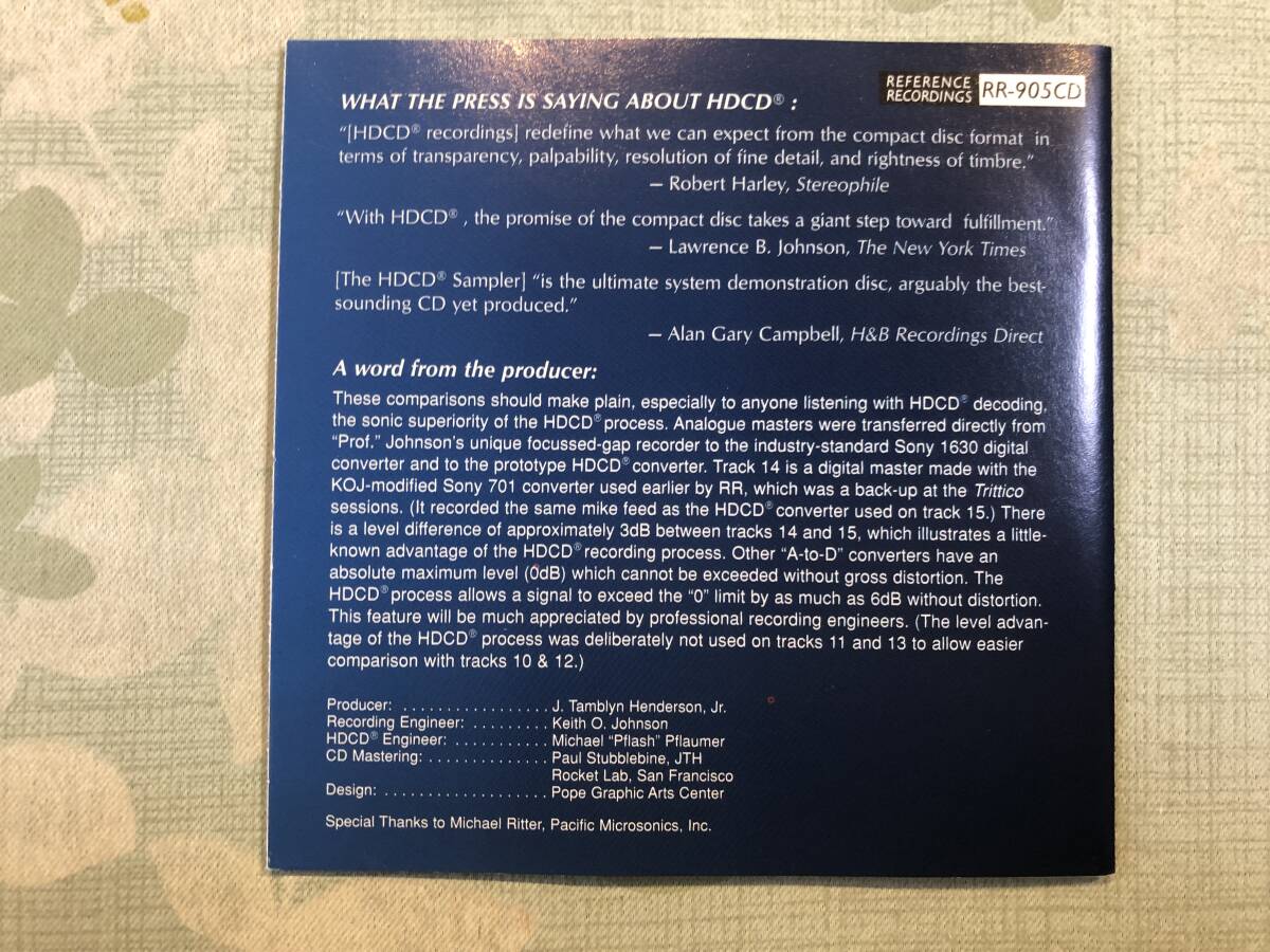 優秀録音レーベル 米盤Reference Recordings RR-905CD HDCD SAMPLER VOLUME 2 Classics&Jazz フェネル 指揮 ダラスW.S D ...