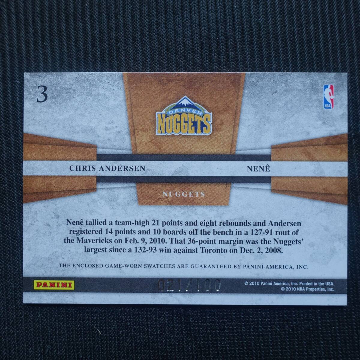 Chris Andersen/Nene 2009-10 Panini Absolute Team Tandems Memorabilia ...
