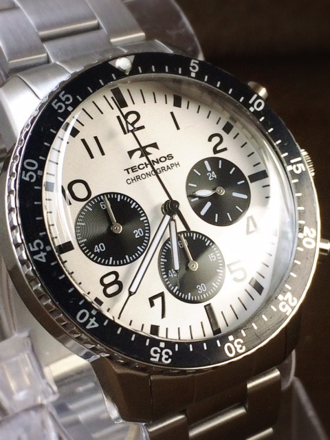 1スタ 1円 正規品 ブランド technoss テクノス 正規品 クロノグラフ 腕時計 保証書 箱付 クォーツ ブラック ホワイト(テクノス ...