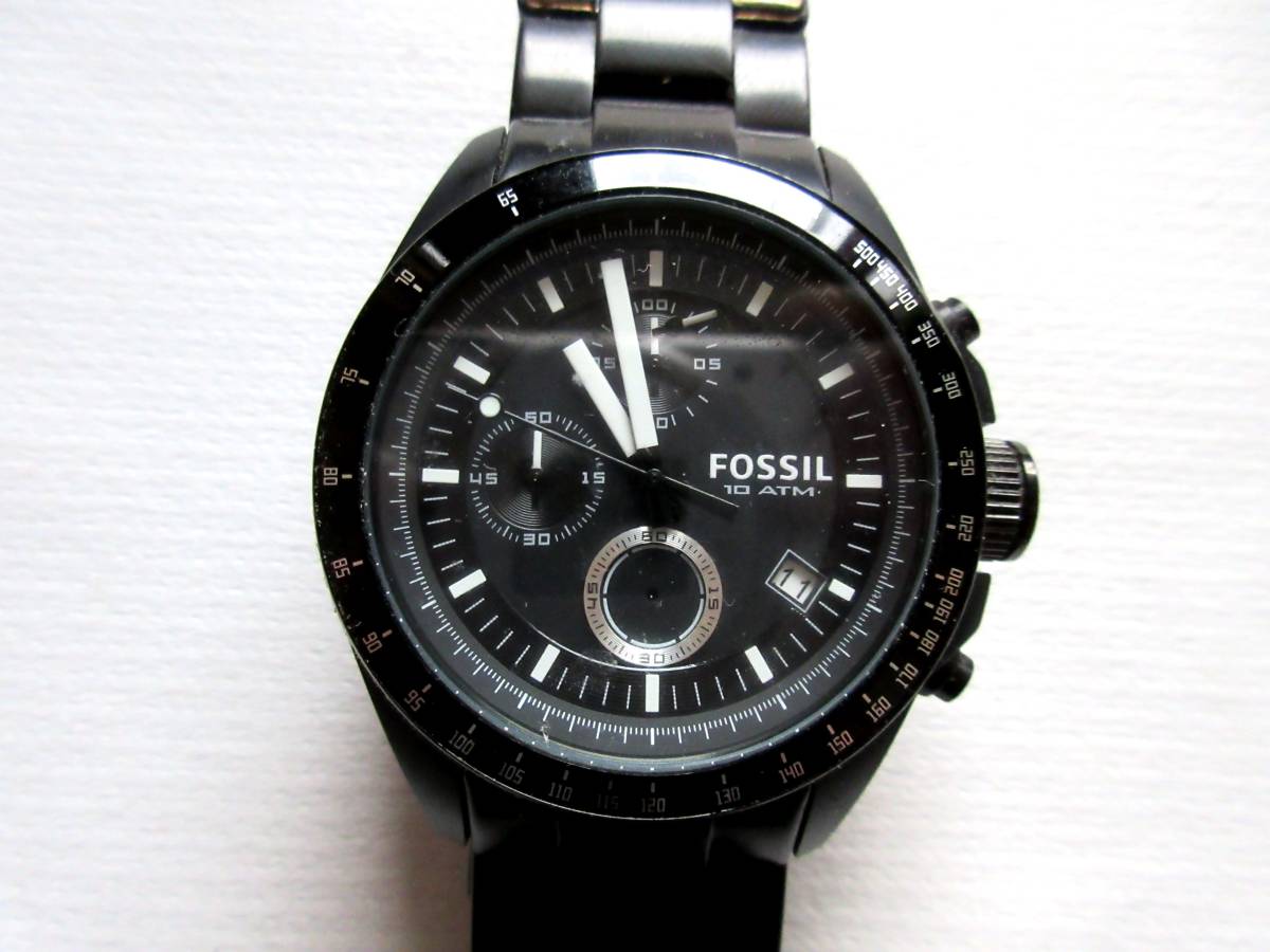 GG195 1円 FOSSIL フォッシル 10 ATM メンズ 紳士 腕時計 ウオッチ クロノグラフ ブラック 黒 252002(フォッシル ...