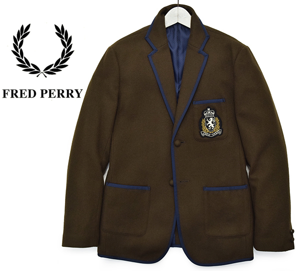 フレッドペリー FRED PERRY メルトンウール 2B エンブレム付き スクールジャケット 茶/FZ2115(ジャケット、上着)｜売買され ...