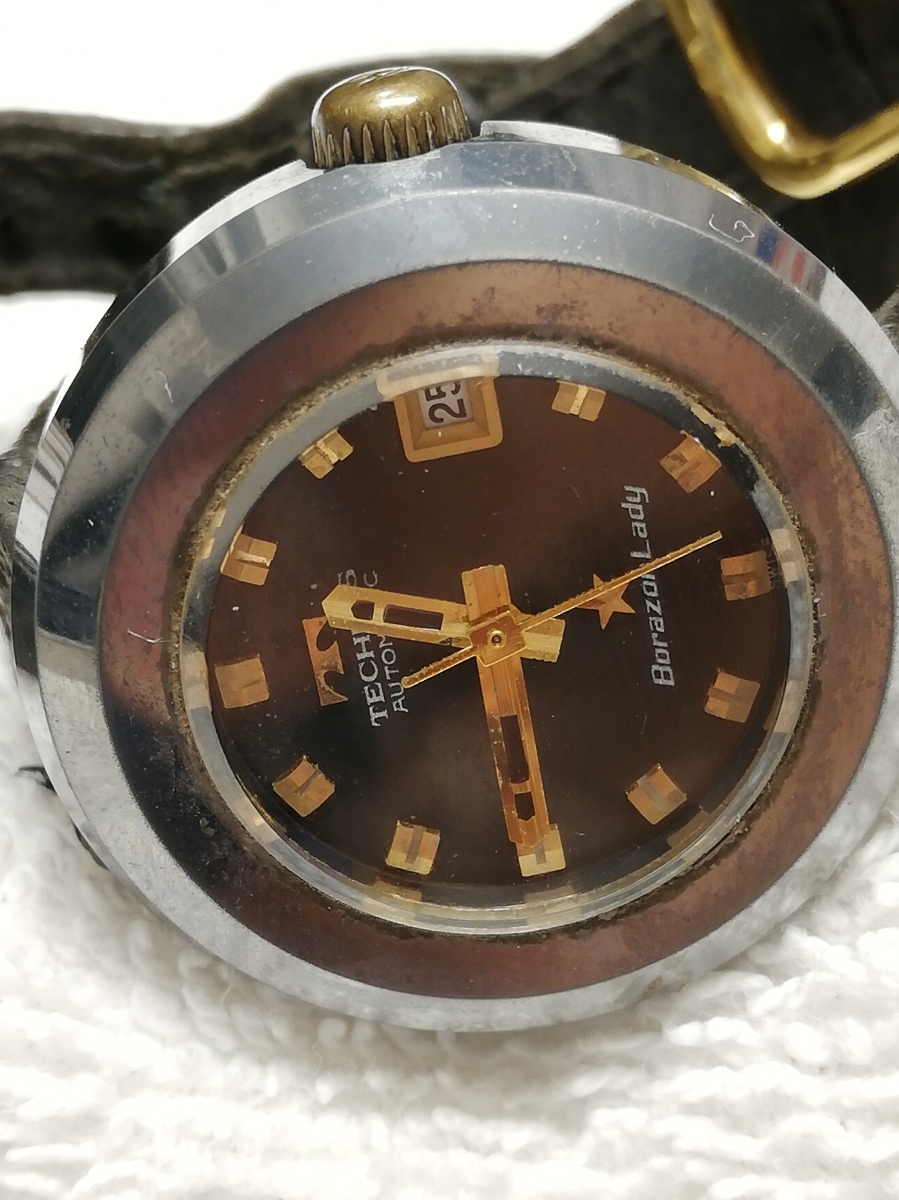 テクノス 自動巻き カレンダー TECHNOS AUTOMATIC Borazon-Lady 稼働品 時差未確認 ベルトガチガチ ジャンク品 No.538(テクノス)｜売買されたオークション ...