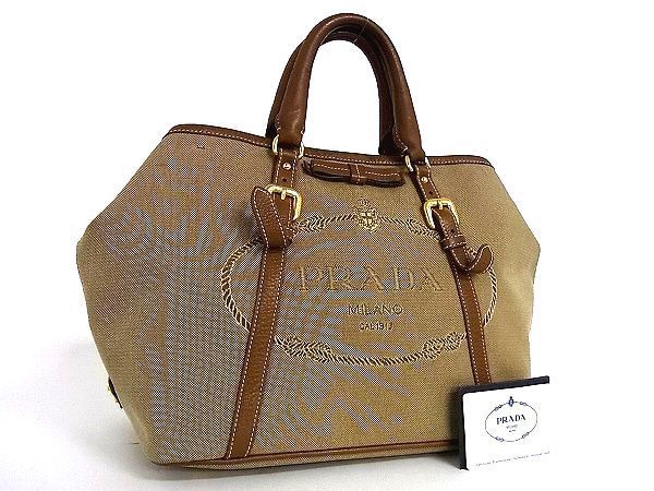 1円 極 PRADA プラダ ロゴ BN1841 キャンバス×レザー ハンドバッグ トートバッグ レディース カーキ系×ブラウン系 E3673SI(ハンドバッグ)｜売買されたオークション情報 ...