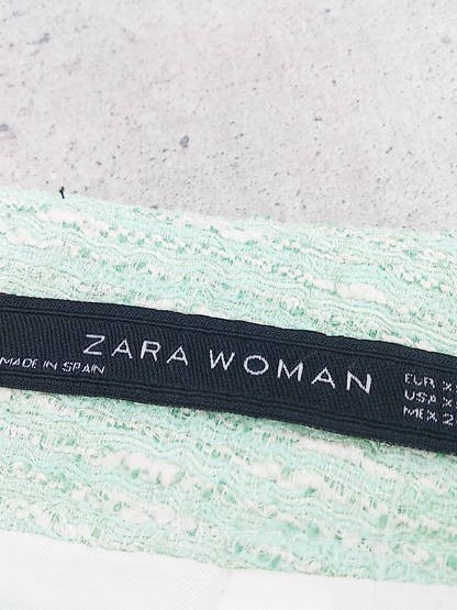 zara woman ザラ ウーマン ペプラム ミニ タイト スカート EUR XS USA XS MEX 24 ライトグリーン アイボリー ...