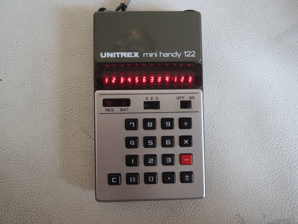 S / UNITREX ユニトレックス mini handy 122 ハンディ 計算機 電卓 赤色LED 専用ケース付き レトロ 品(その他 ...