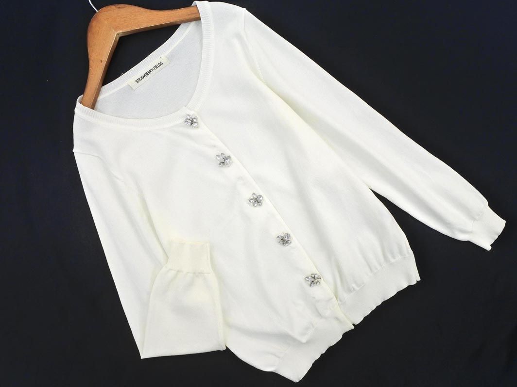 STRAWBERRY-FIELDS ストロベリーフィールズ ビジュー カーディガン 白 acc7(ストロベリーフィールズ)｜売買された ...