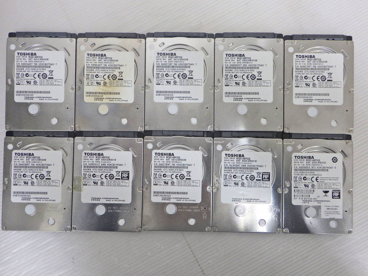 HDD HDD/320GB 10個set/東芝/2.5inch/MQ01ABF032/SATA/5400RPM/7mm 正常品(300GB ...