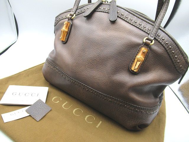 GUCCI グッチバンブー レイドバッククラフティ ブラウンレザー 339002 ショルダーバッグ レディース 保存袋付き(バンブーライン ...