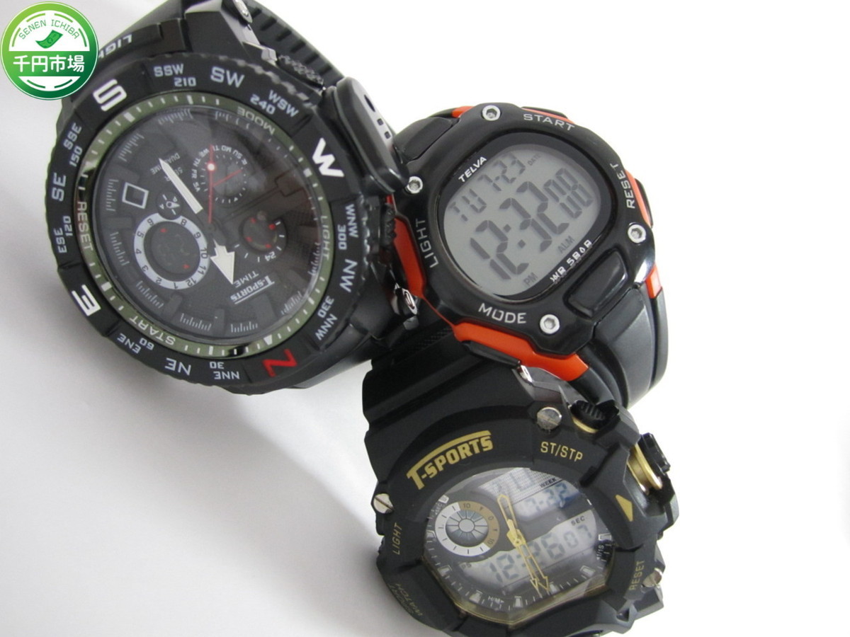 Y-9633 T-SPORTS TS-AD093 TS-AD096 TELVA TEV-2531 デジタル 腕時計 3本 セット まとめ ...