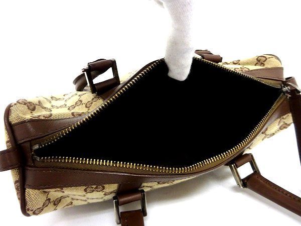 1円 極 GUCCI グッチ 000 0851 3444 GGキャンバス×レザー ハンドバッグ ミニボストンバッグ ベージュ系×ブラウン系 ...