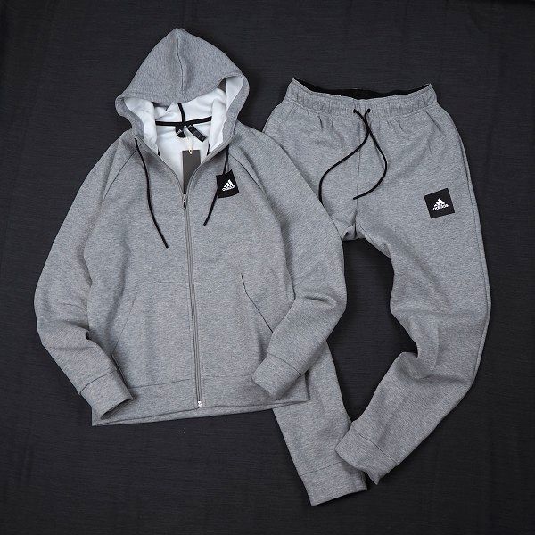 adidas アディダス 上下セット メランジ フルジップ パーカー スウェットパンツ ボックスロゴ セットアップ XO グレー I344 ...