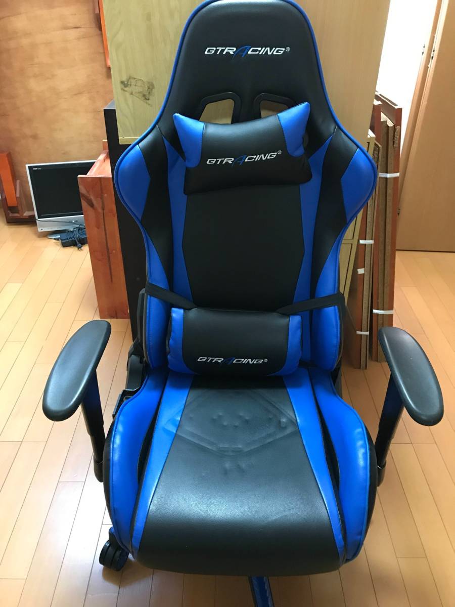 ゲーミングチェア GTRACING ひじ掛け付き 高さ調整機能 黒×青 東京都直接取引｜イス