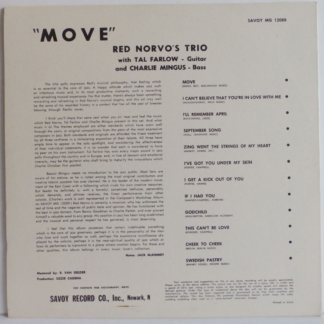 23010114; 廃盤 MONO Savoy 手書き RVG 刻印 光沢ラミネート CHARLIE MINGUS RED NORVO ...