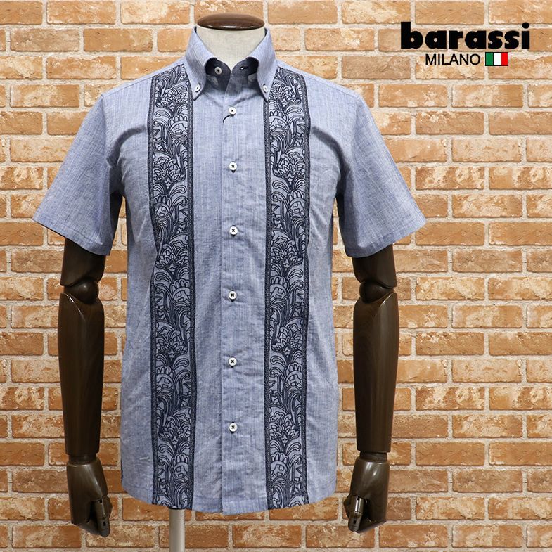 1円/19SS/barassi MILANO/48 L サイズ/半袖シャツ 清涼コットン麻 ラテン幾何学 刺繍 ボタンダウン ちょい悪 /紺/ネイビー/ay421/(Lサイズ)｜売買された ...