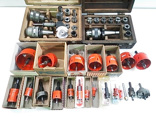 1円スタート 旋盤工具 / ツーリング / ドリルチャック / コレットチャック / ホールソー など 23点セット / J0702(旋盤 ...