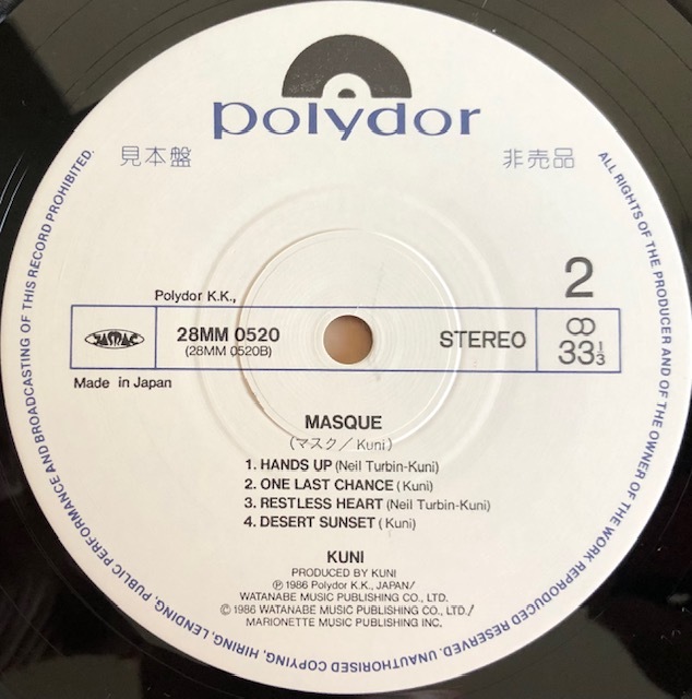 LP HR/HM/KUNI/MASQUE/POLYDOR 28MM 0520/国内86年ORIG PROMO/プロモ見本盤 STICKER ...