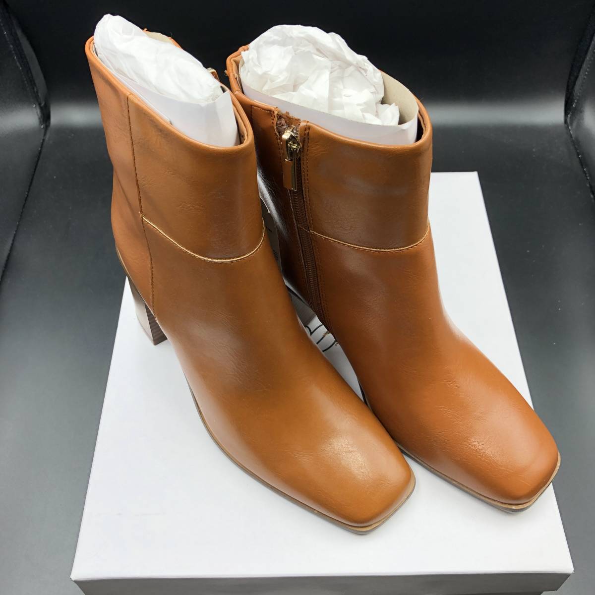 The Drop Ibita アンクルブーツ ハイヒール サイドジップ US6.5 コニャック 23.5cm クリスマス プレゼント 324 ...