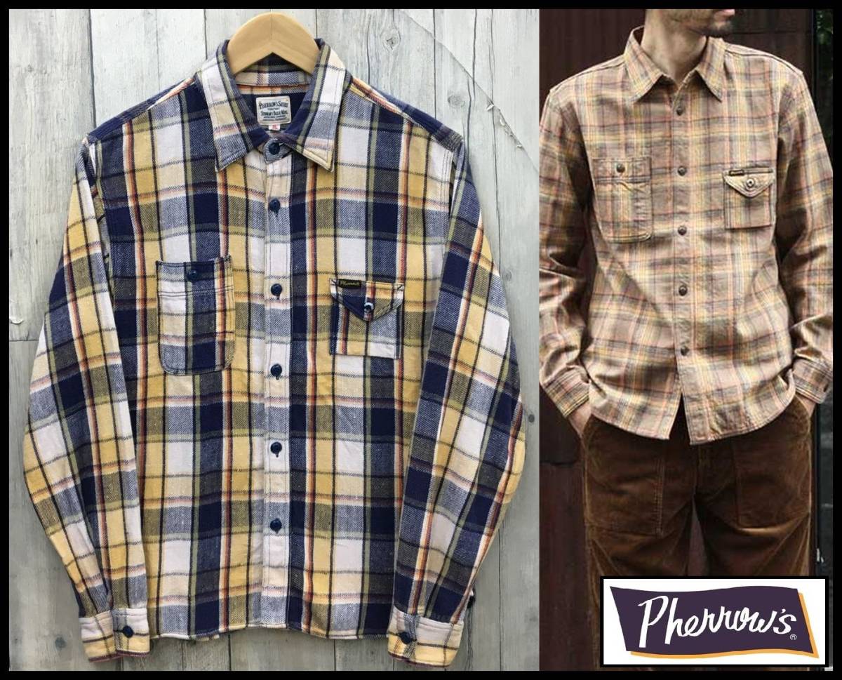 Pherrow's Pherrows フェローズ Flannel Check Shirt ネップ 加工 ロゴ ワッペン 刺繍 チェック 総柄 長袖 シャツ ネルシャツ 38(長袖シャツ)｜売買 ...