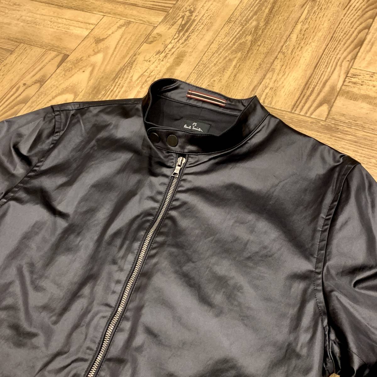C40 PS ポールスミス 色気のある光沢感 PS Paul Smith 高級 サテン シングル ライダースジャケット ブルゾン L 光沢 ...