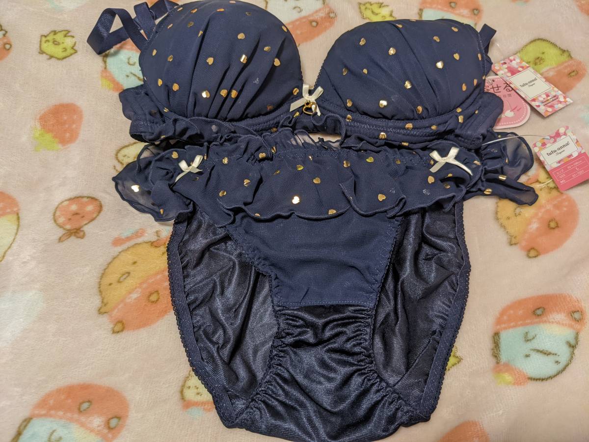 チュチュアンナ tutuanna 谷間 シャンテリーハートブラセット ブラ ショーツ 上下セット E75/L ネイビー ②(75)｜売買されたオークション情報、yahooの商品情報をアーカイブ ...