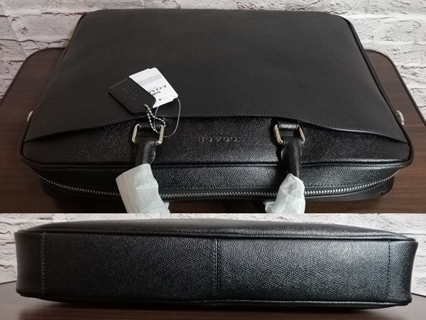 1円スタート COACHコーチブリーフケースF68030レザービジネスバッグハンドバッグショルダー皮薄型薄いアウトレット黒男メンズ ...